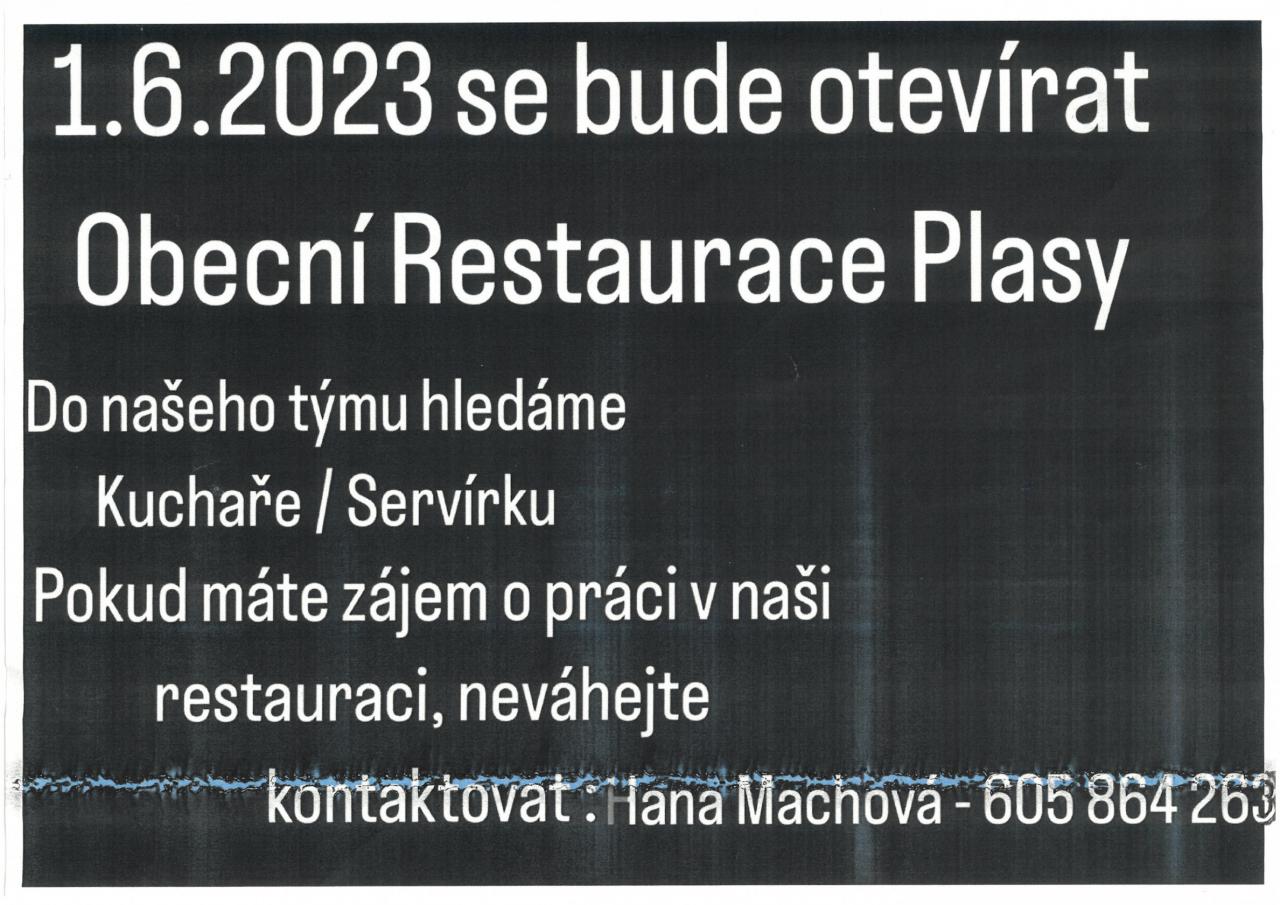 Otevření obecní restaurace - 01.06.2023 - Oficiální stránky města Plasy